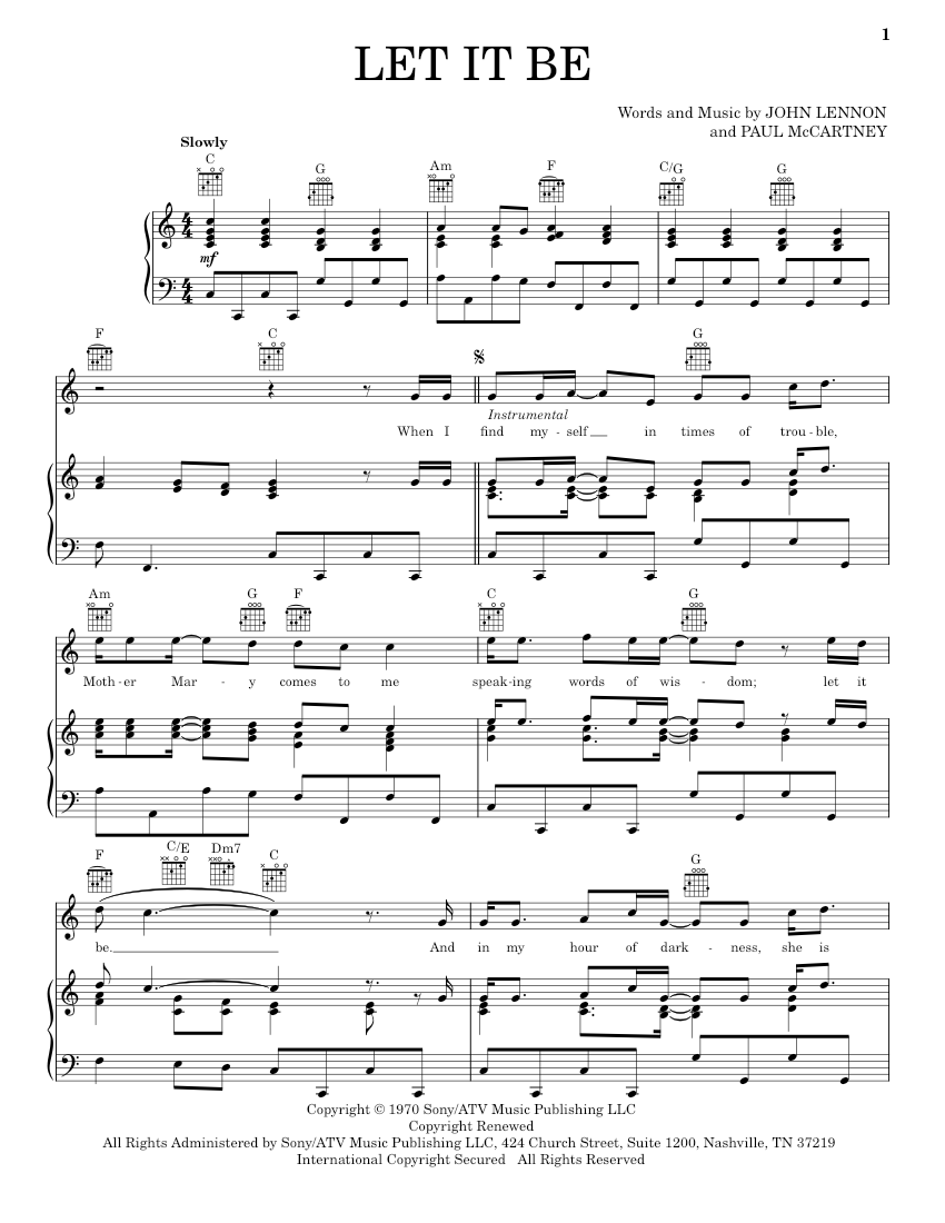 Play Official version of Let it be Sheet Music by The Beatles for Piano ...