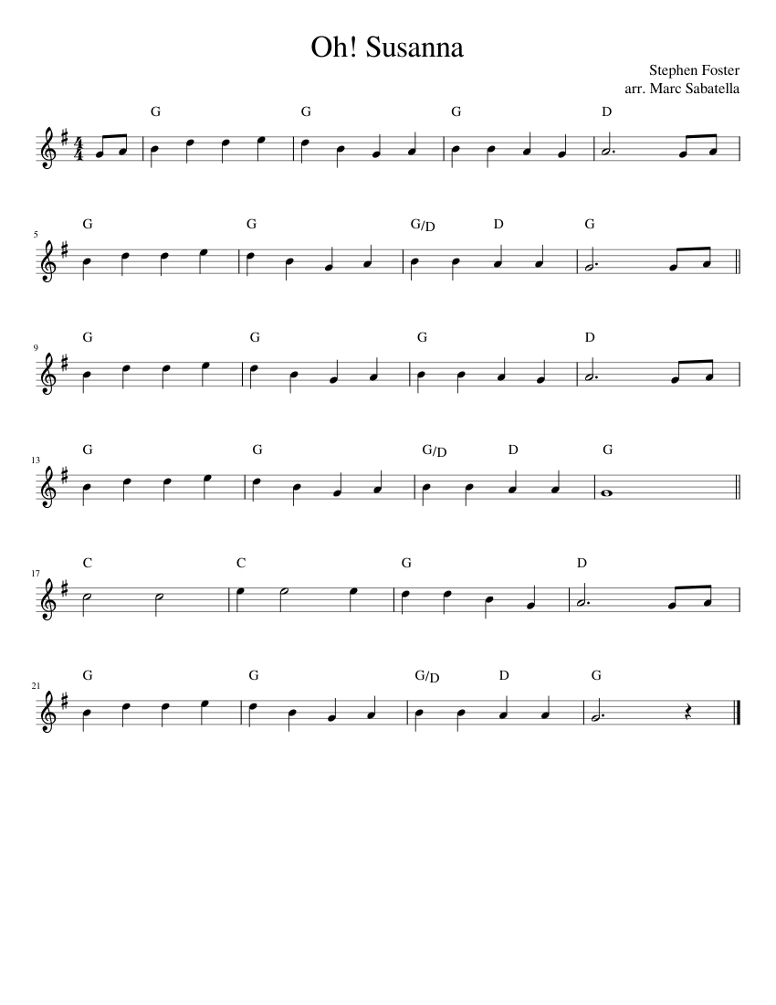 Oh! Susanna (Simple Lead Sheet) Sheet music for Piano (Solo) Easy ...