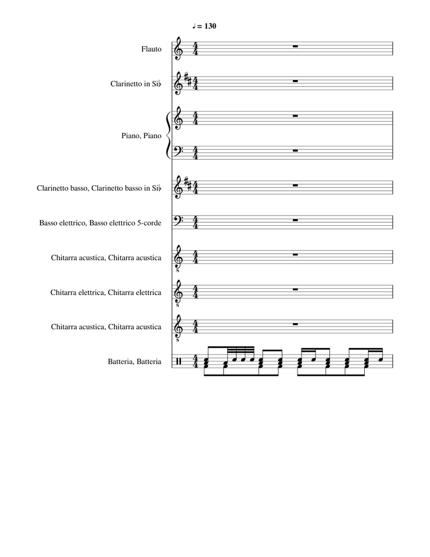 Apache – The Shadows (flute, clarinets, guitars, piano, drum, bass) Sheet music for Piano, Flute ...