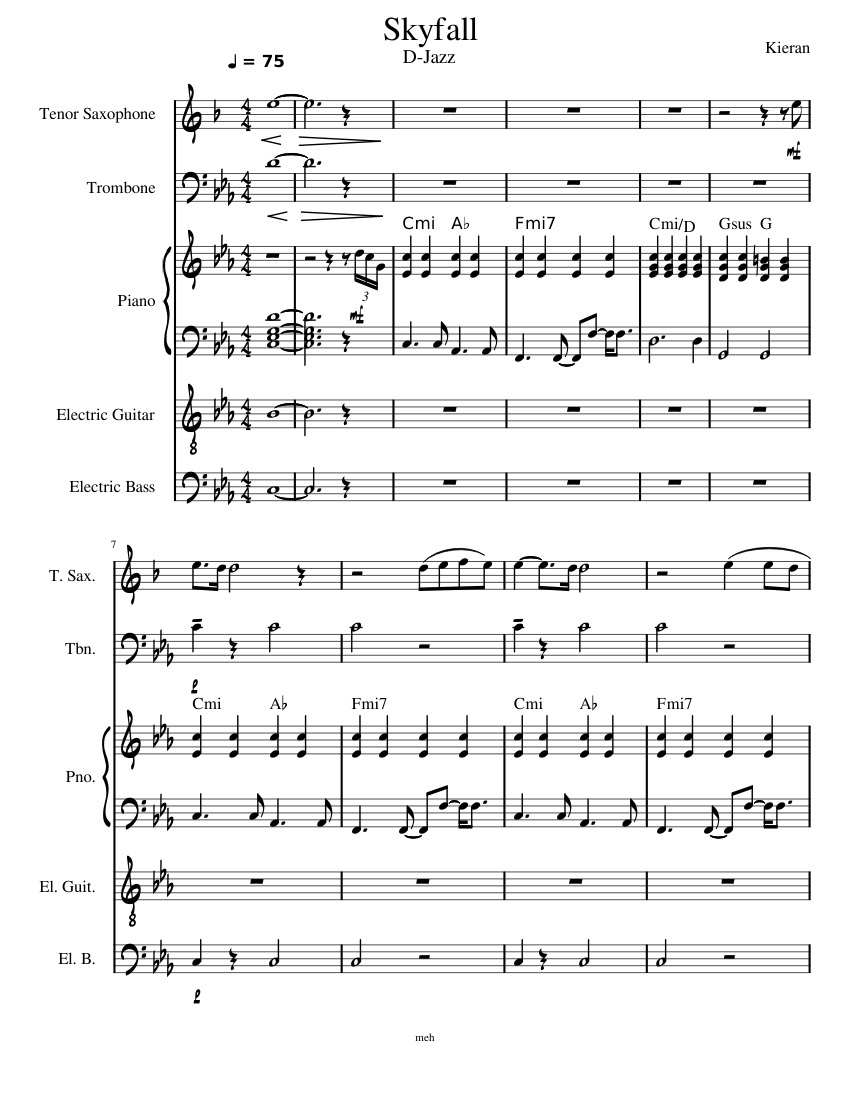 Skyfall D-Jazz Sheet music for Piano, Trombone, Saxophone tenor, Guitar ...