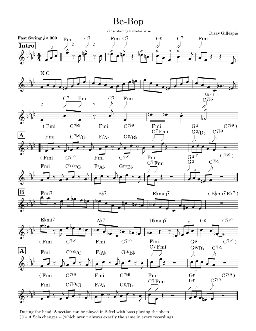 Be-Bop – Dizzy Gillespie (Lead Sheet) Sheet music for Piano (Solo) Easy ...