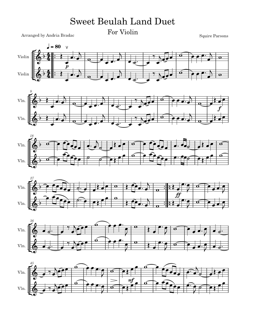 Sweet beulah land Duet Sheet music for Violin, Mandolin (String Duet ...