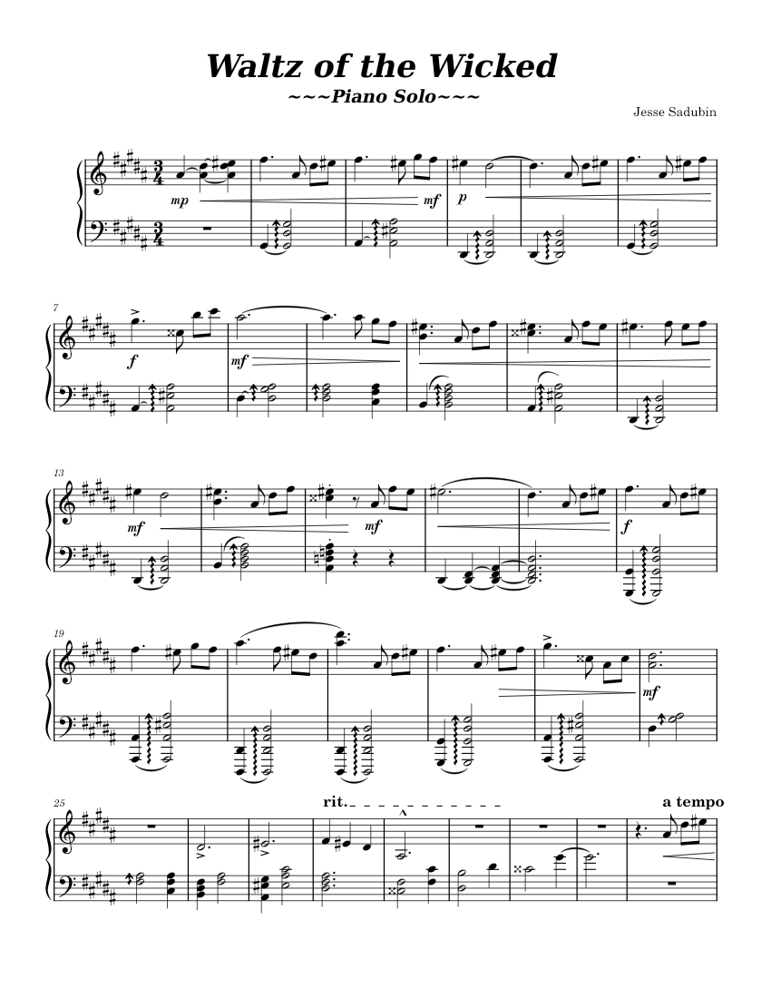 Waltz of the Wicked COMPLETE Sheet Music for Piano (Solo) easy ...