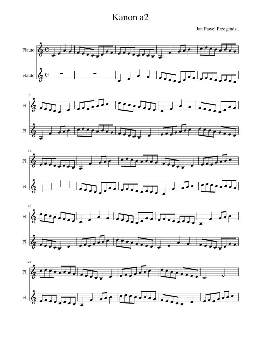 Kanon a2 Sheet music for Flute (Woodwind Duet) | Musescore.com