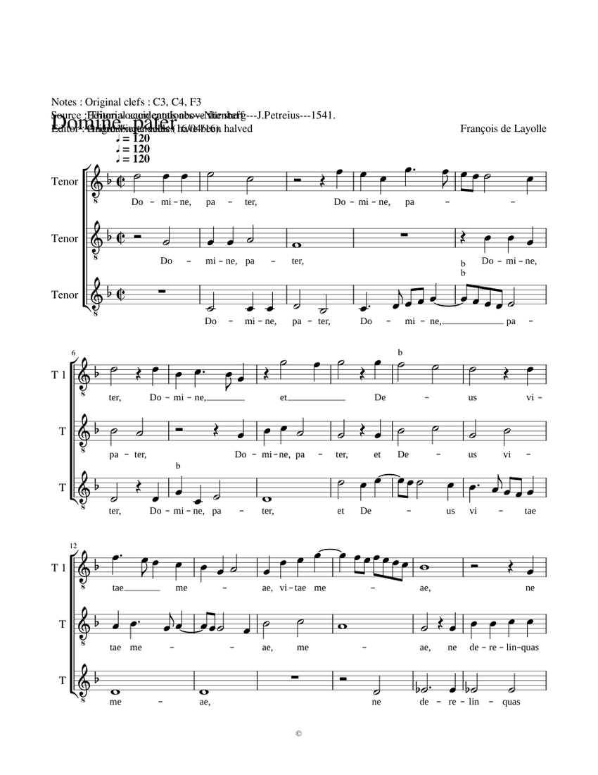 Domine, Pater - Francesco de Layolle Sheet music for Tenor (Choral ...