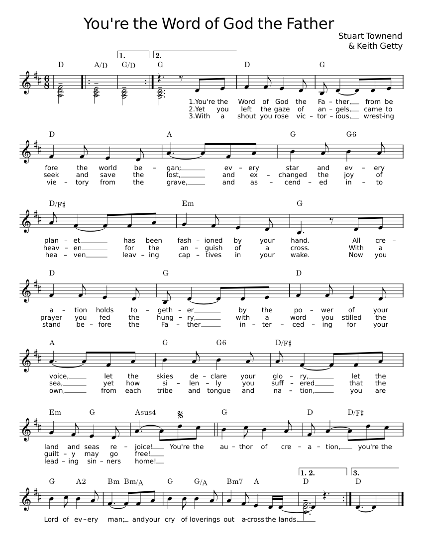 You're the Word of God the Father - Stuart Townend Sheet Music with ...