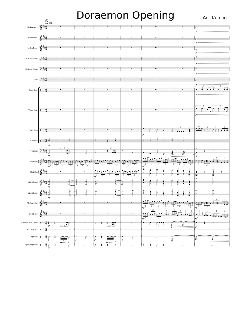 Doraemon_Opening Arr Sheet music for Tuba, Mellophone, Trumpet in b ...