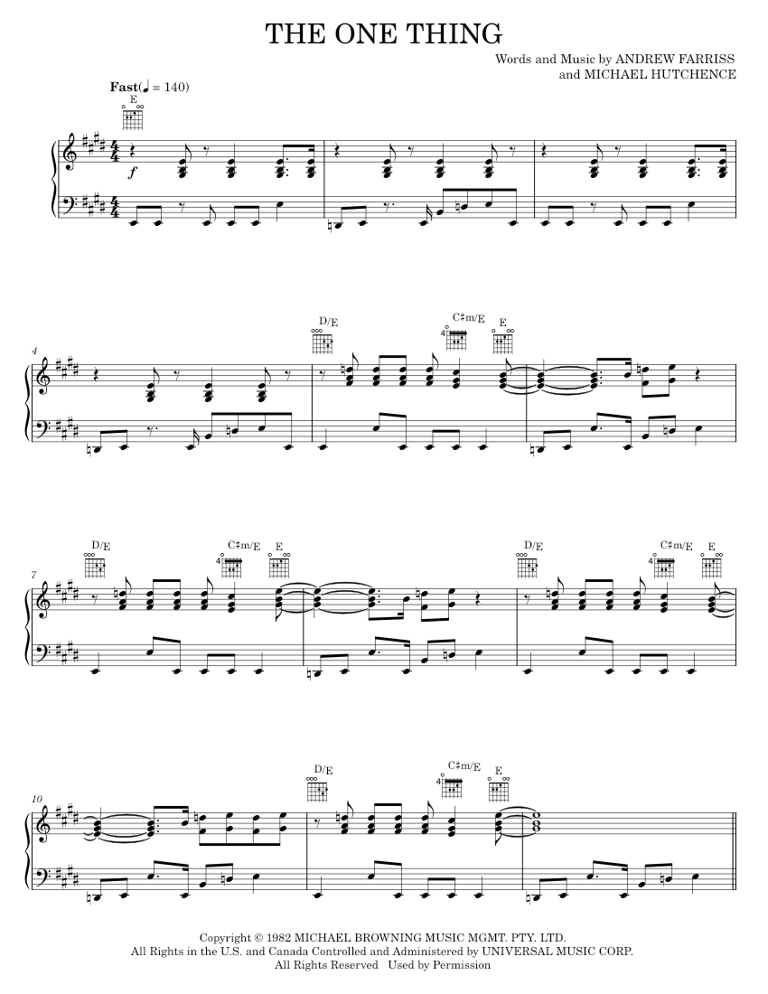 Play Official version of The one thing sheet music by INXS for Piano ...
