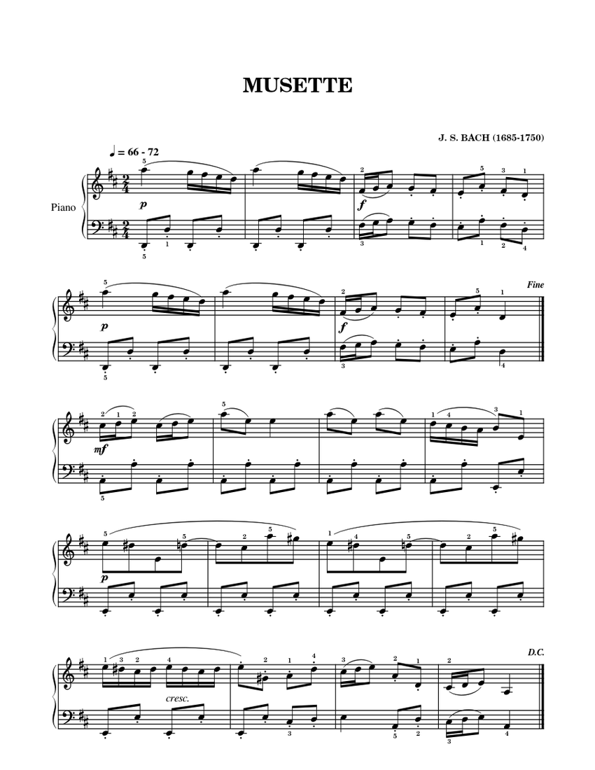 MUSETTE – Johann Sebastian Bach Sheet music for Piano (Solo ...