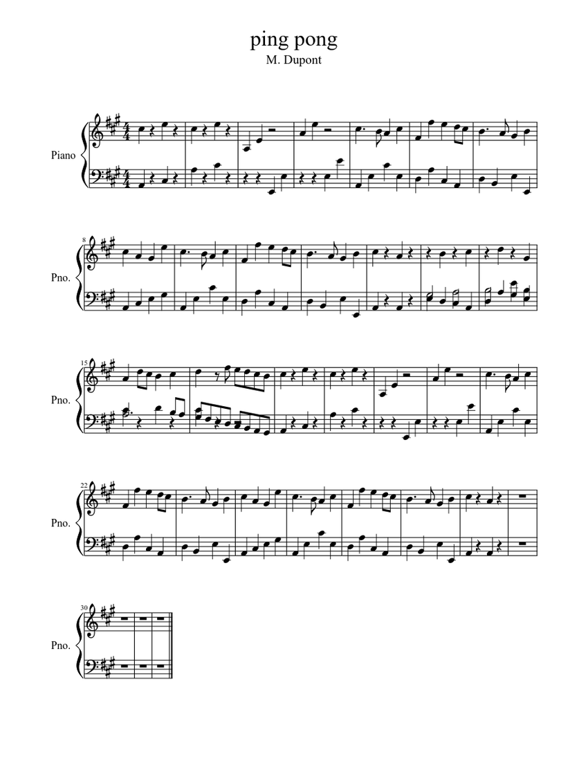 ping pong Sheet music for Piano (Solo) | Musescore.com