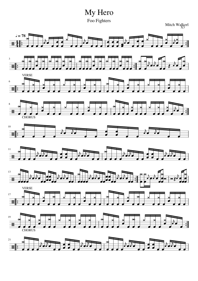 My Hero - Foo Fighters Sheet Music for Drum group (Solo) | MuseScore.com
