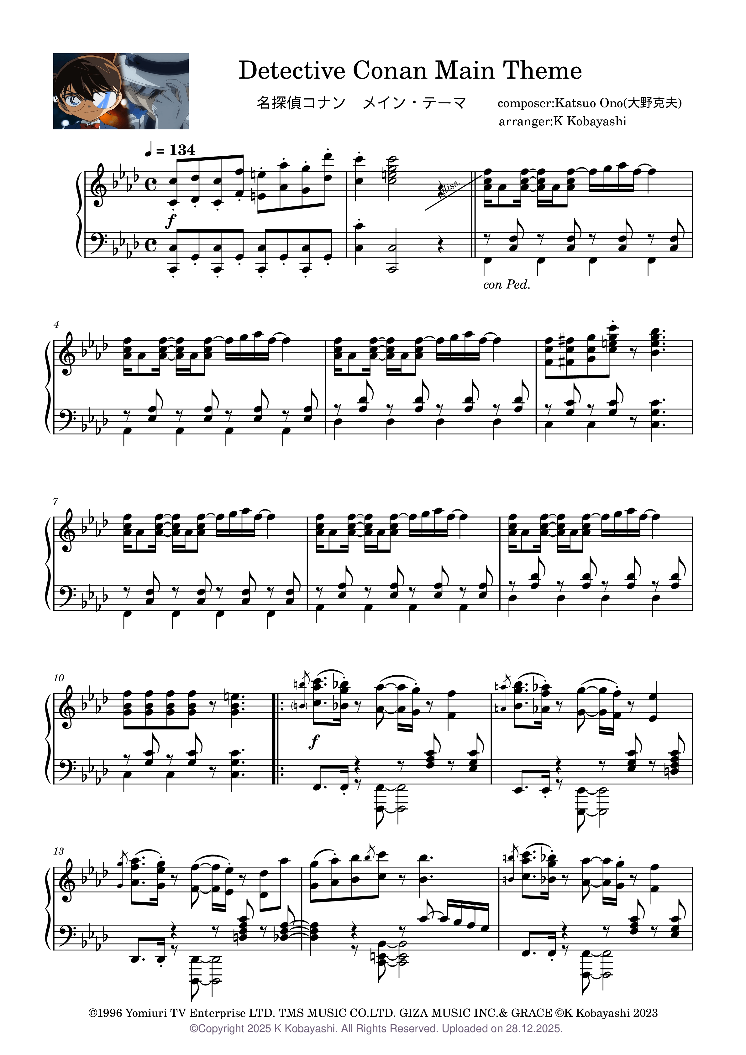 名探偵コナン・メインテーマ(Detective Conan Main Theme) - 大野克夫(Katsuo Ono) Sheet ...