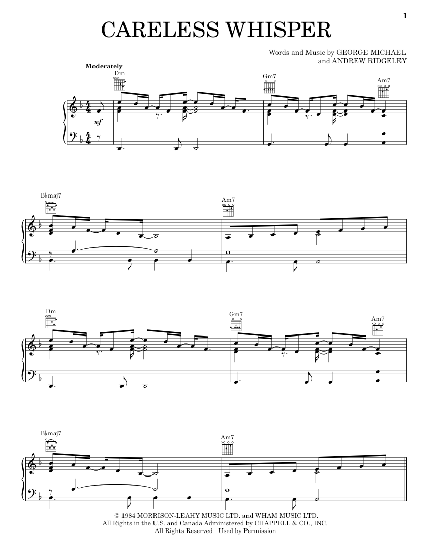 Play Official version of Careless Whisper sheet music by George Michael ...