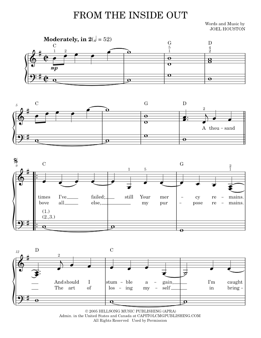 from the inside out Sheet music for Piano by Hillsong United Official ...