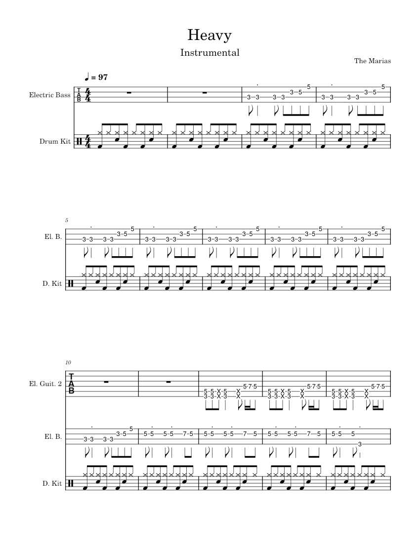 Heavy – The Marías Sheet Music for Guitar, Bass guitar, Drum group ...