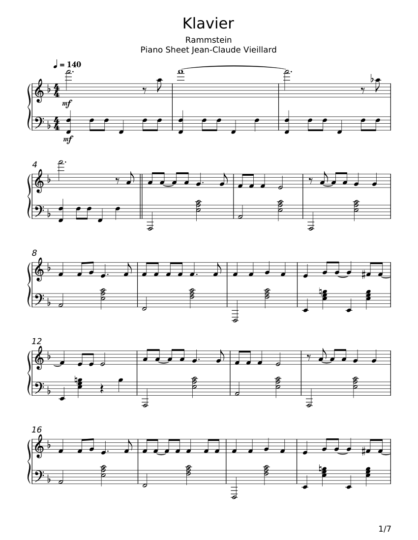 Klavier - Rammstein Sheet music for Piano (Piano Duo) | Musescore.com