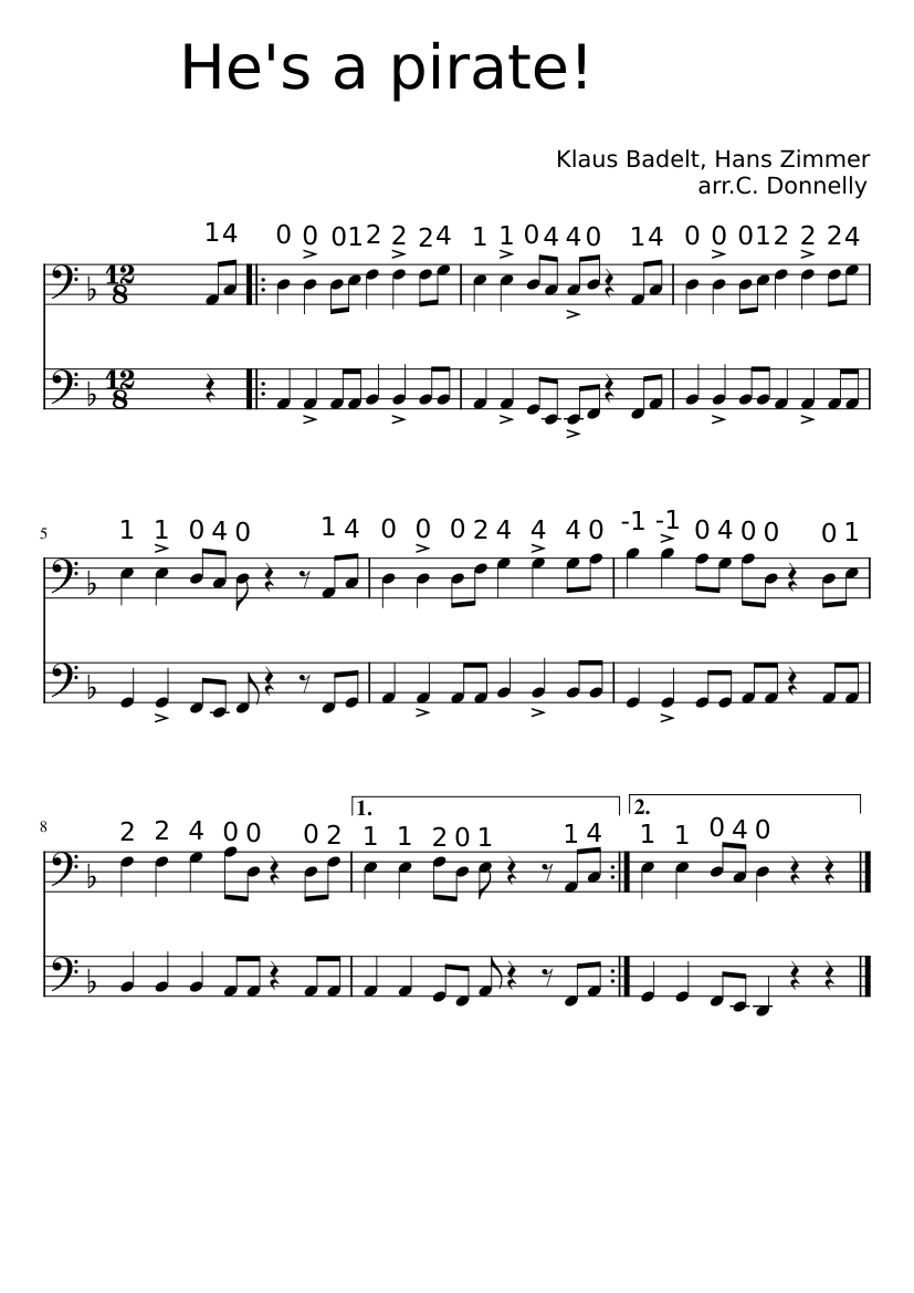 He's a Pirate Sheet music for Cello (String Duet) | Musescore.com
