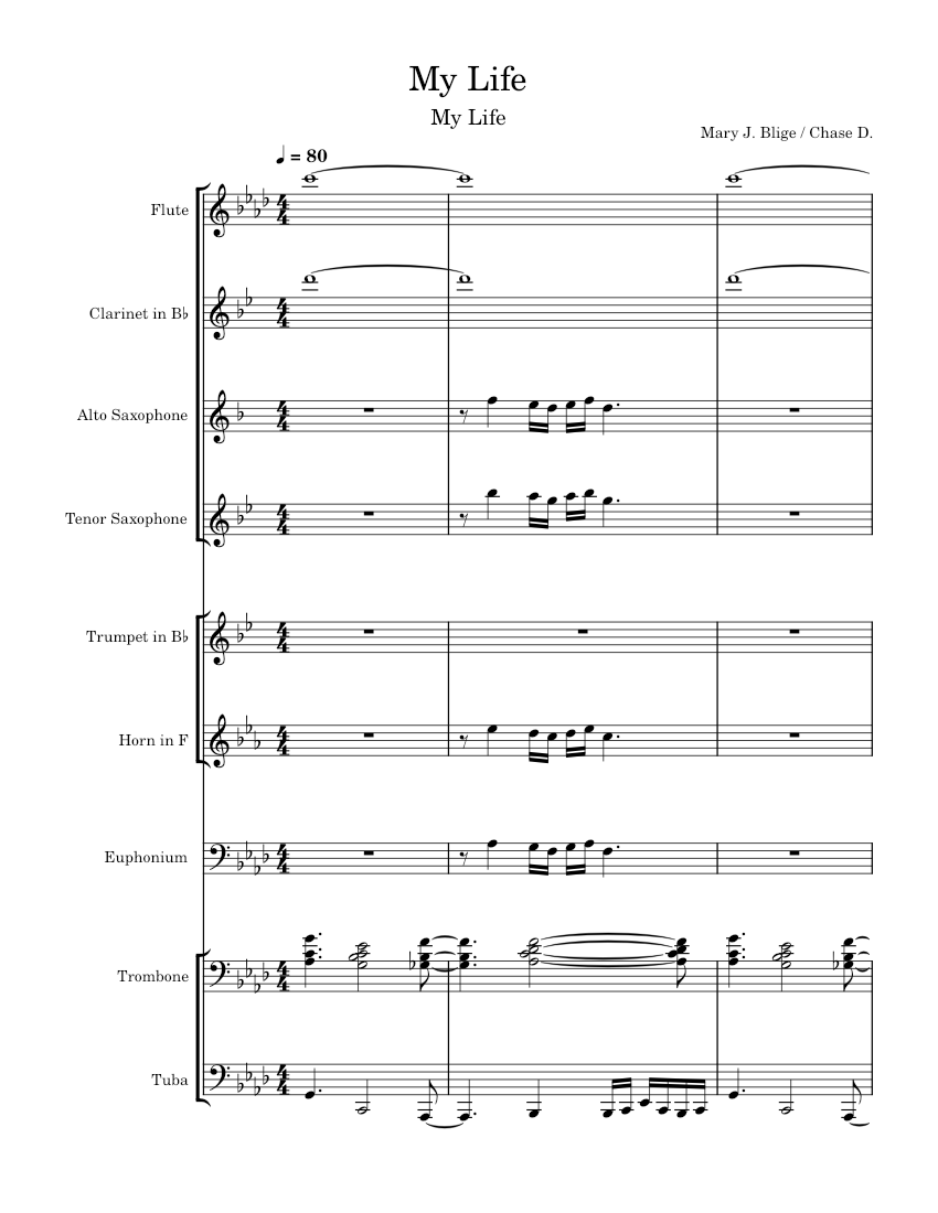 My Life - Mary J. Blige Sheet Music for Trombone, Tuba, Flute ...