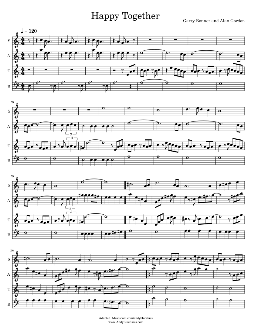 Happy Together SATB Recorder Quartet Sheet Music for Recorder (Woodwind ...