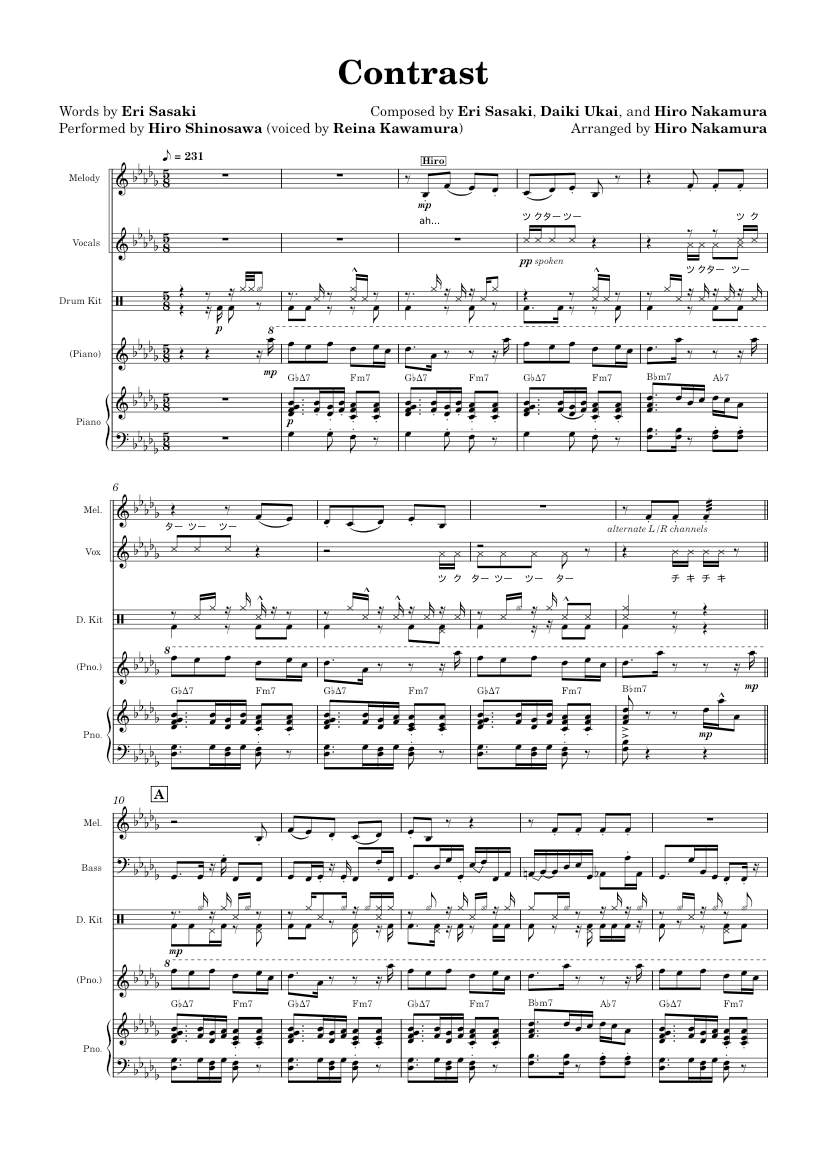 Contrast by Hiro Shinosawa Sheet Music with Chords for Piano ...