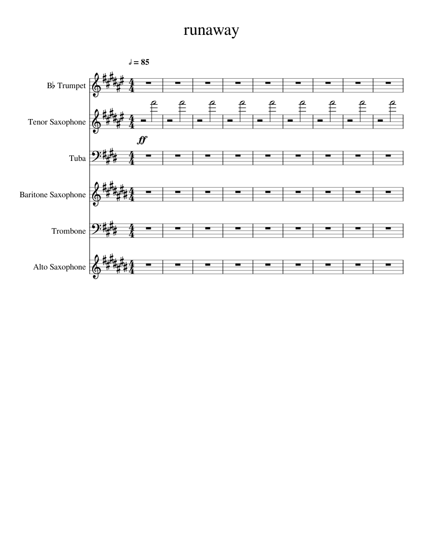 runaway Sheet music for Trombone, Tuba, Saxophone alto, Saxophone tenor ...