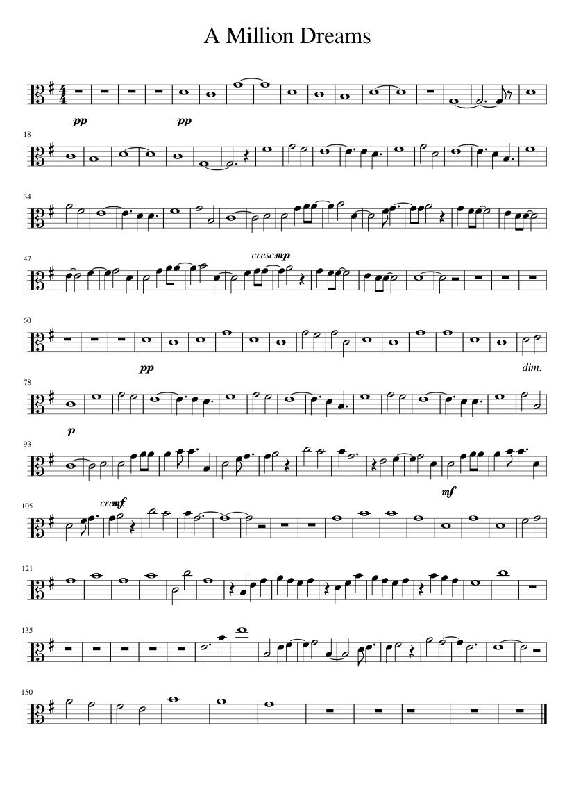 A Million Dreams Sheet Music for Viola (Solo) | MuseScore.com