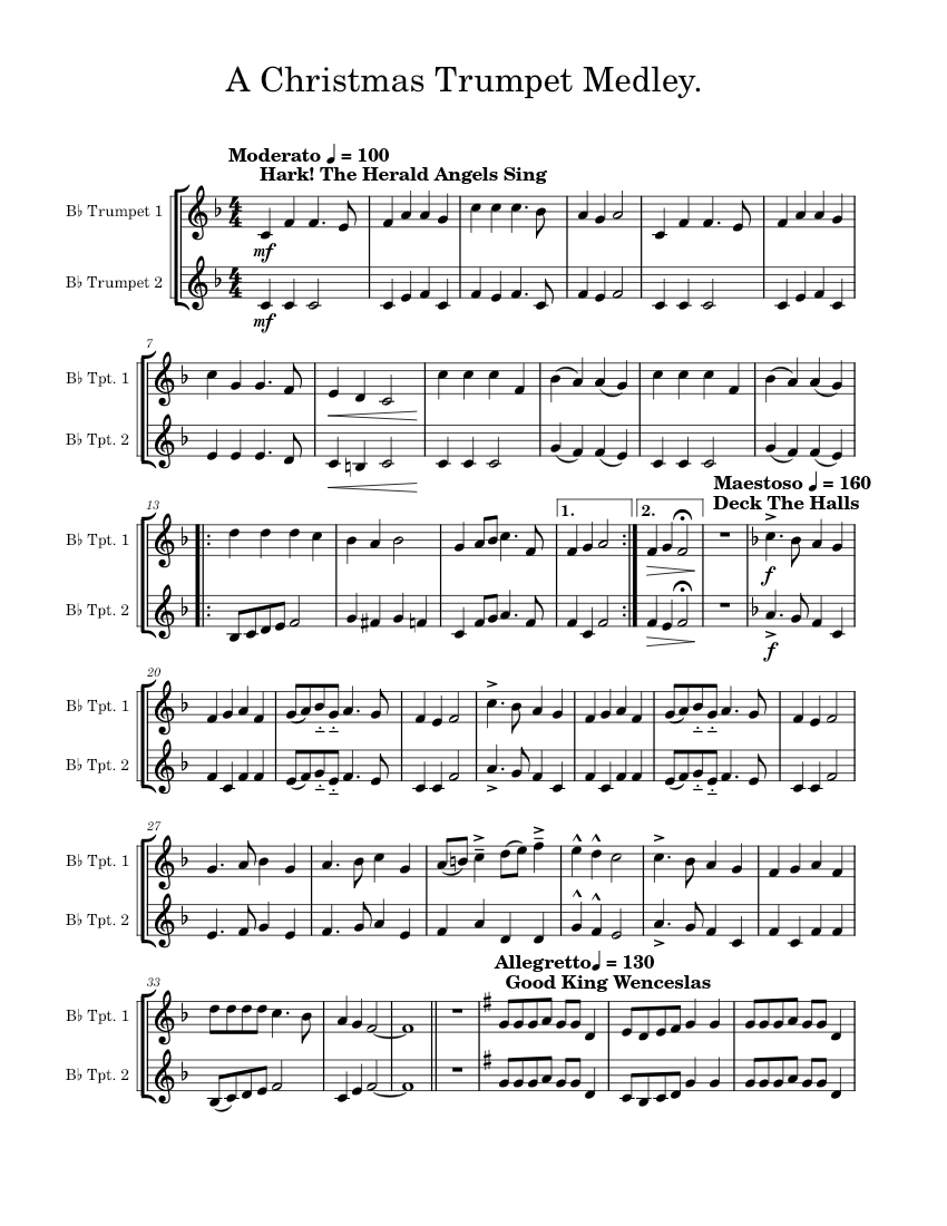 A Christmas Meldly for Two Trumpets Sheet music for Trumpet in b-flat (Brass Duet) | Musescore.com