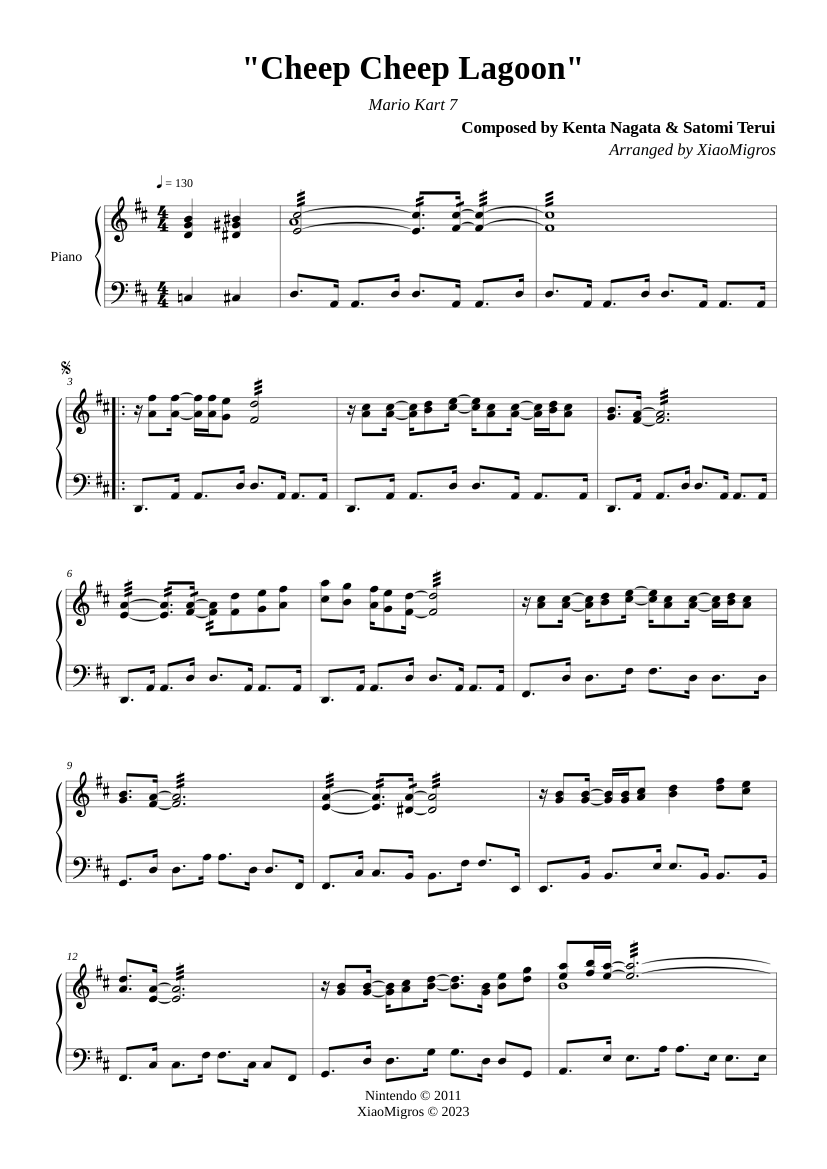 Cheep Cheep Lagoon - Mario Kart 7 Sheet Music for Piano (Solo ...