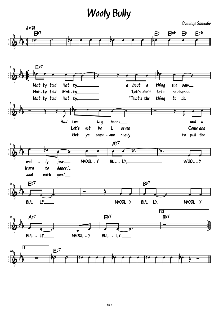 Wooly Bully (Lead sheet with lyrics ) Sheet Music for Piano (Solo ...