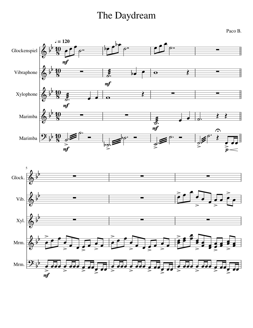 The Daydream Sheet music for Vibraphone, Glockenspiel, Marimba, Xylophone (Percussion Quintet ...