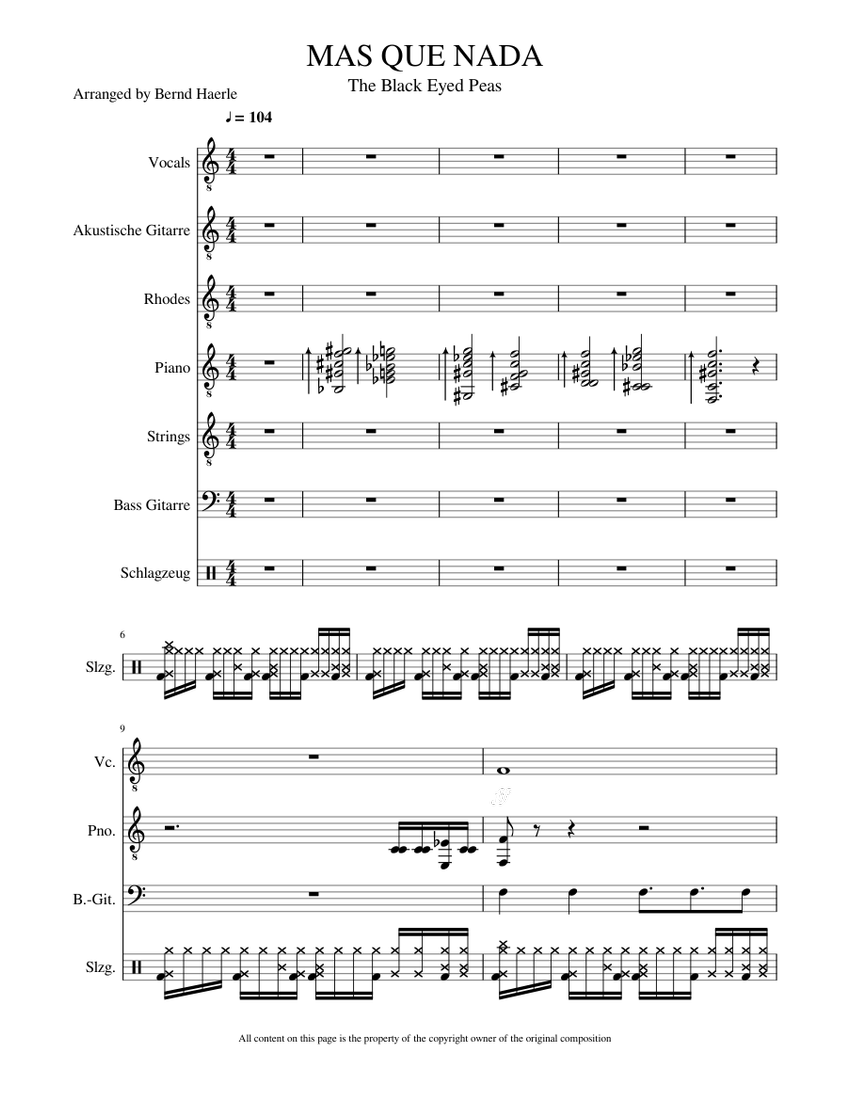 MAS QUE NADA Sheet music for Guitar, Bass guitar, Drum group, Woodblock ...