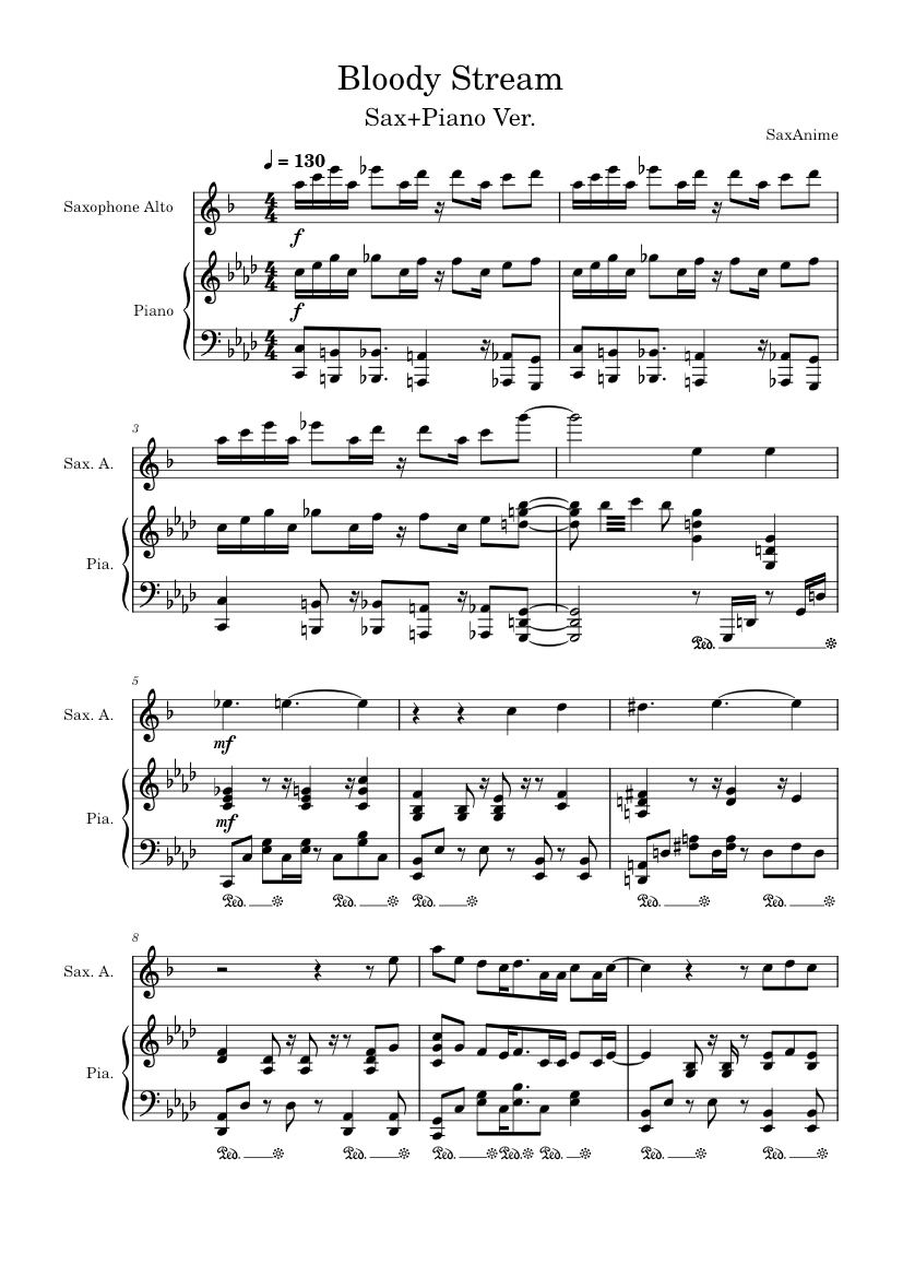 Bloody Stream Sax/Piano - JoJo's Bizarre Adventure OP2 Sheet music for ...
