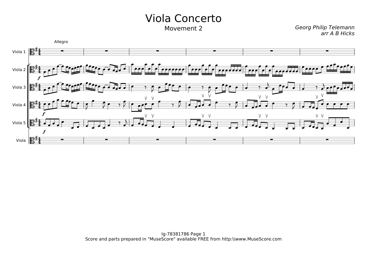 Telemann Viola Concerto Movement 2 5 viola v2 Sheet music for Viola ...