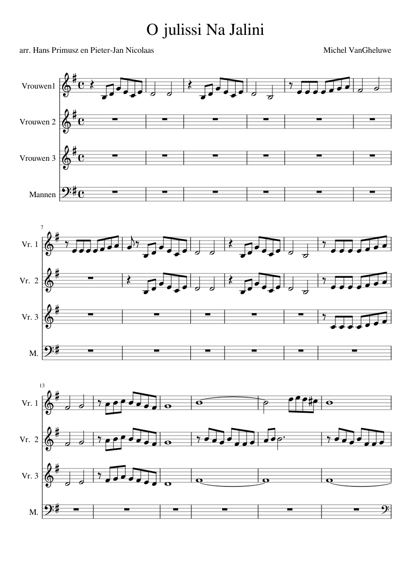 O julissi Na Jalini alle stemmen Sheet Music for Piano (Mixed Quartet ...