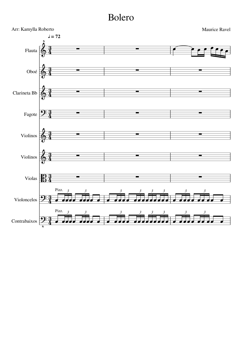 Bolero de Ravel Sheet Music for Flute, Oboe, Clarinet in b-flat ...