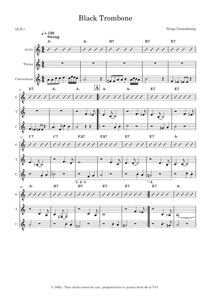 Black trombone – Serge Gainsbourg (A-) [VIS] Sheet music for Piano ...