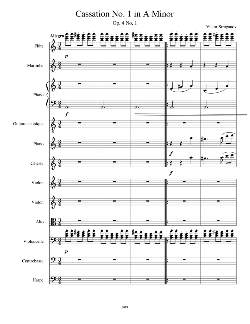 Cassation No. 1 in A Minor Sheet music for Piano, Celesta, Flute ...
