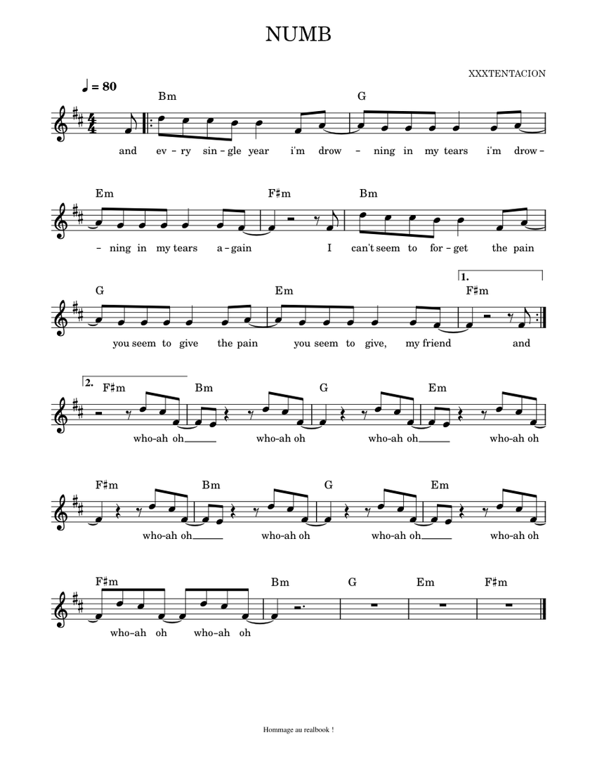 Numb – XXXTENTACION Sheet music for Piano (Solo) | Musescore.com