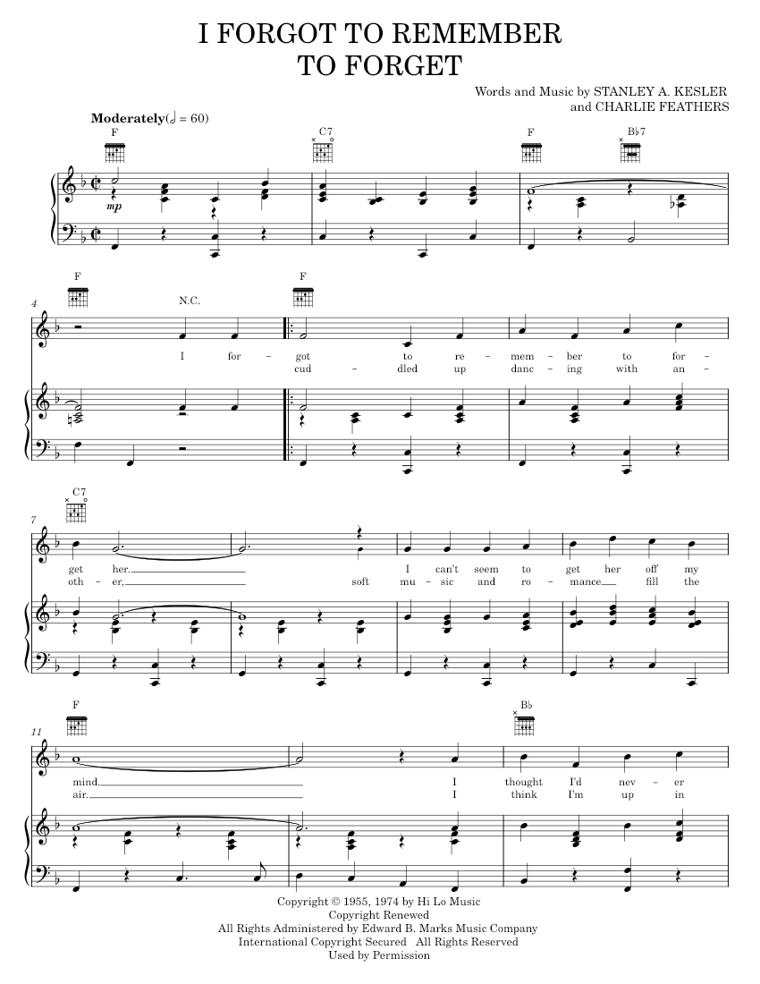 Play Official version of I forgot to remember to forget Sheet Music by ...