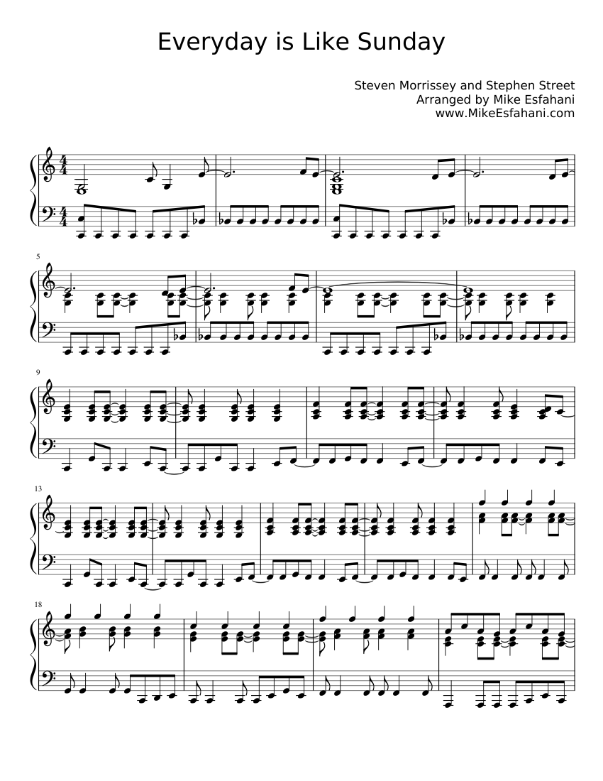Everyday is Like Sunday (Morrissey) Sheet music for Piano (Solo ...