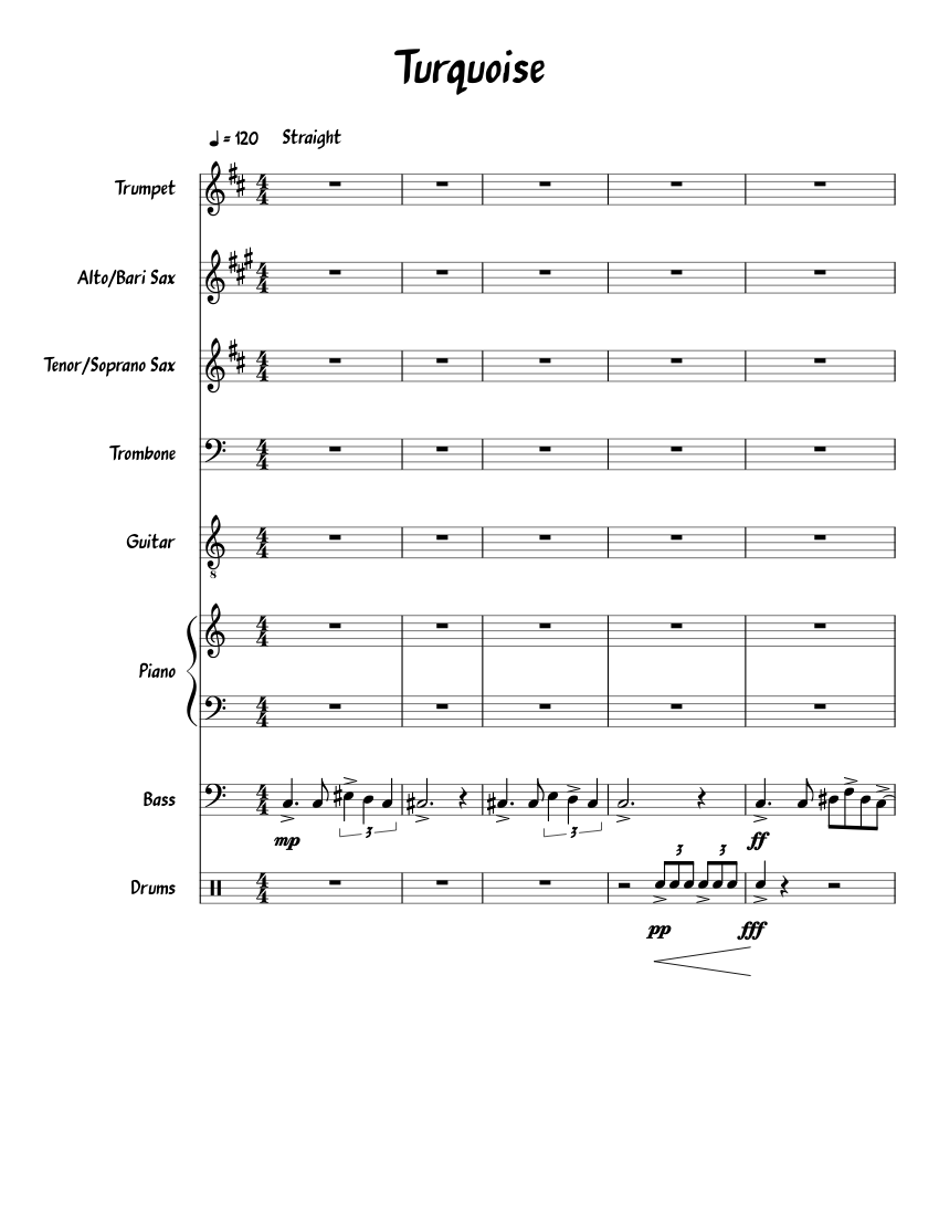 Turquoise Sheet music for Piano, Trombone, Saxophone alto, Saxophone ...