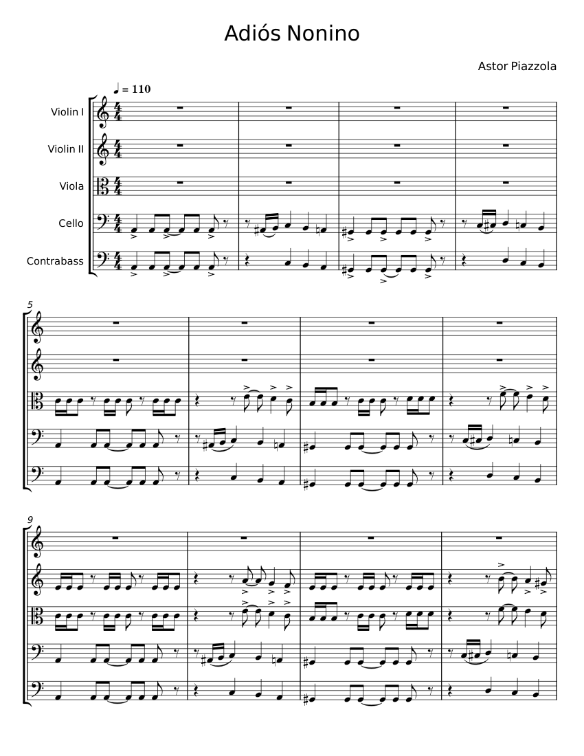 Adiós nonino - Astor Piazzolla Sheet music for Violin, Viola, Cello ...