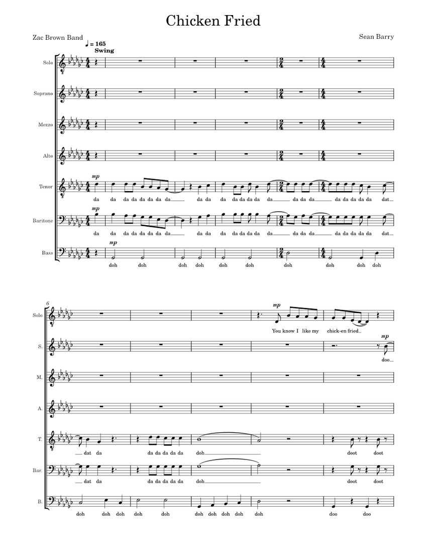 Chicken Fried (Acapella) Sheet music for Soprano, Alto, Tenor, Bass ...