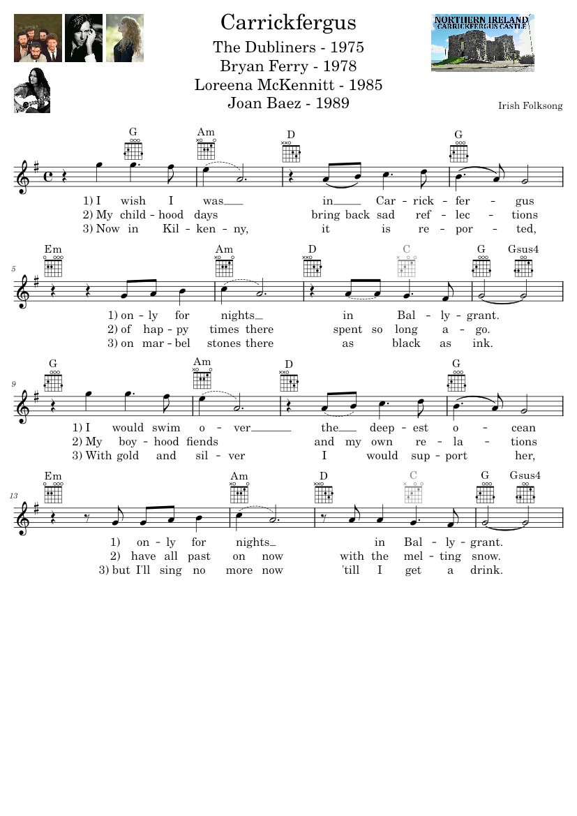 Carrickfergus – The Dubliners Sheet music for Vocals (Solo) | Musescore.com