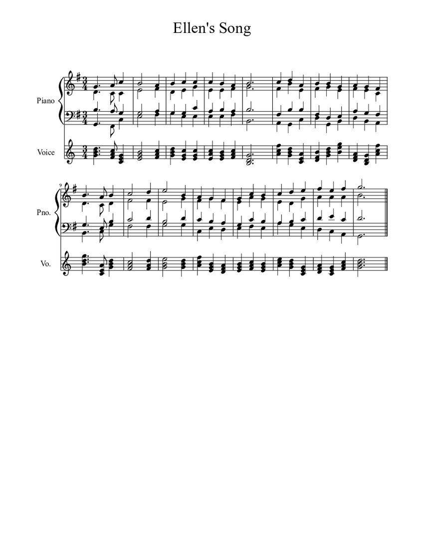 Ellen's Song Sheet music for Piano, Voice (other) (Piano-Voice ...