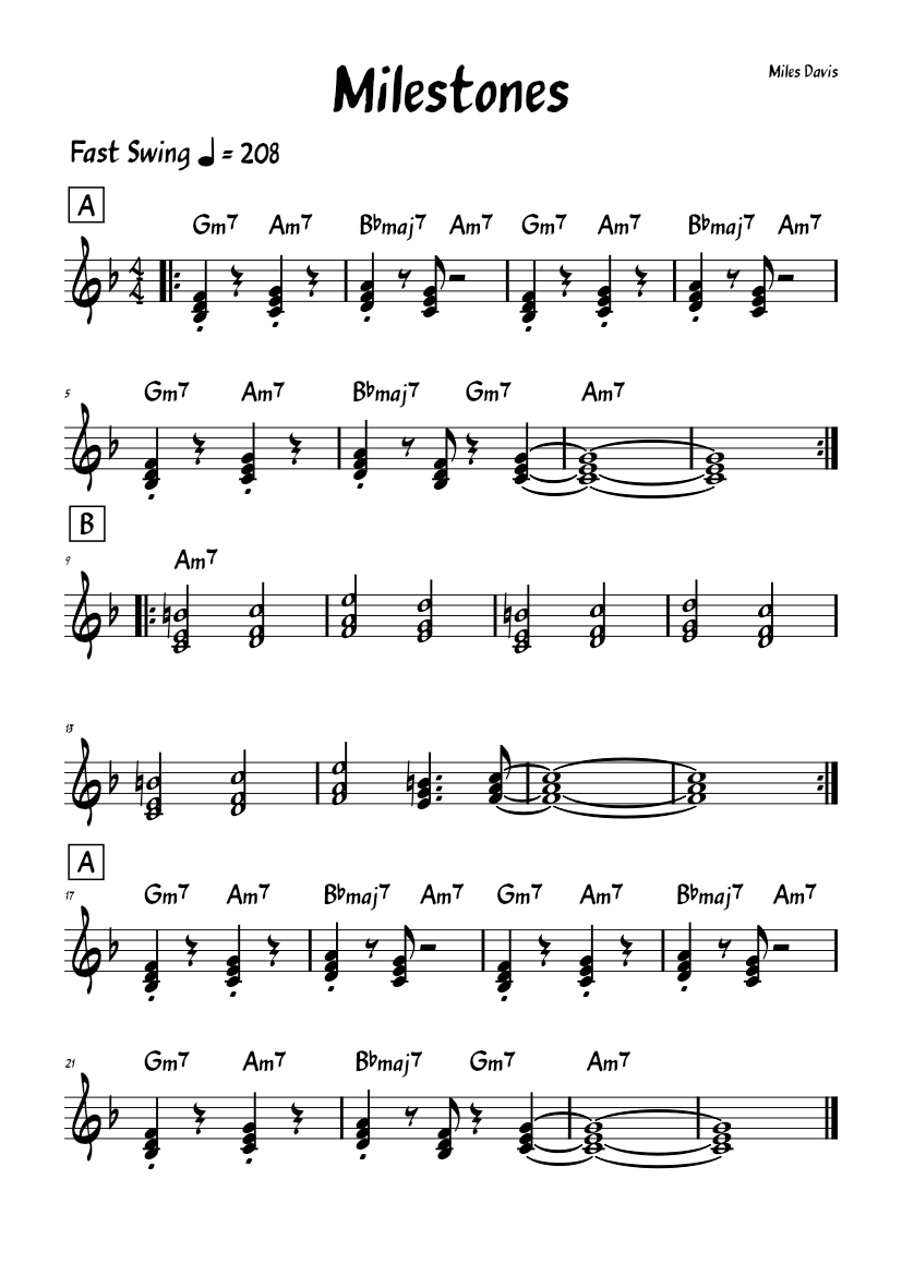 Milestones - Lead Sheet Sheet Music with Chords for Piano (Solo) easy ...