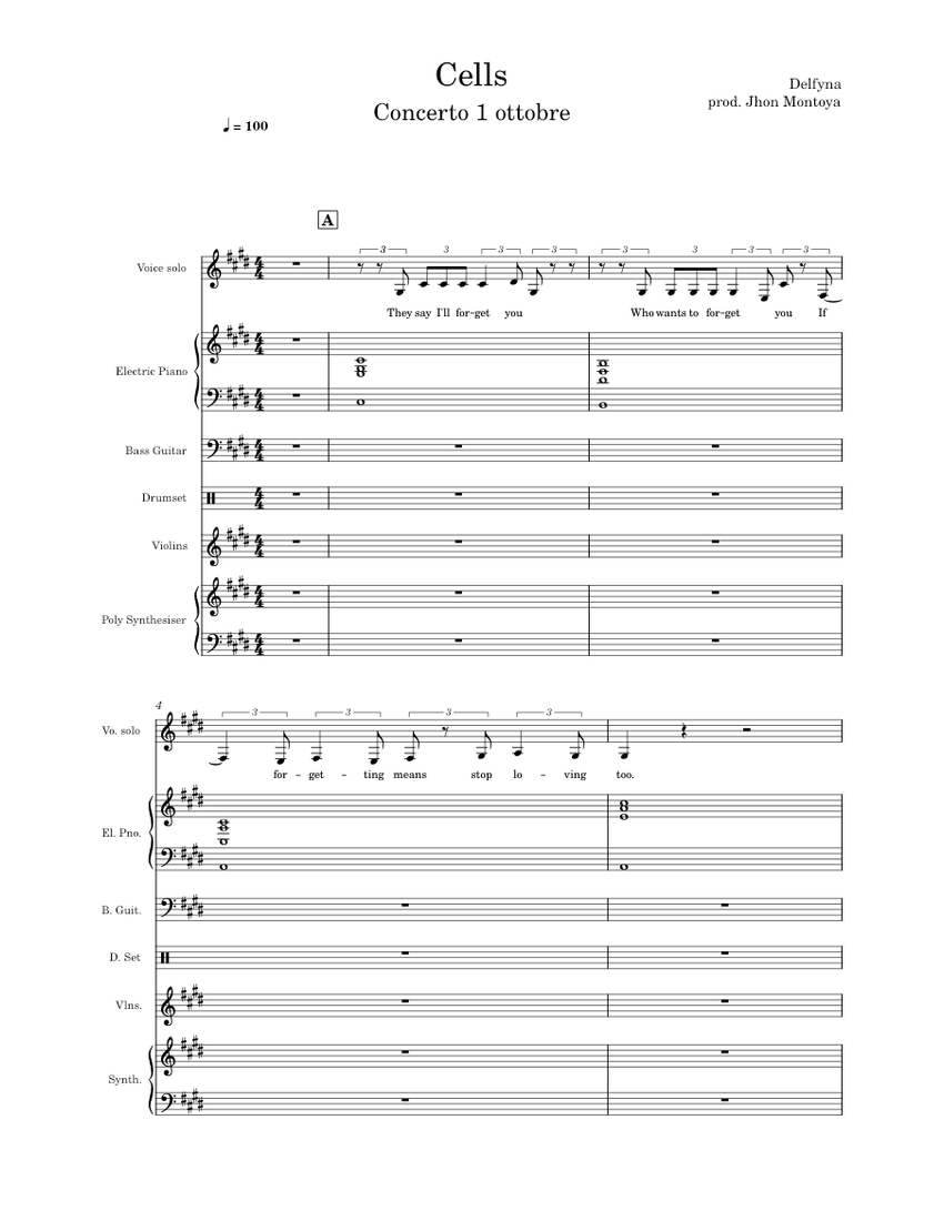 Cells_Delfyna_COPIA Sheet music for Piano, Vocals, Bass guitar, Drum ...