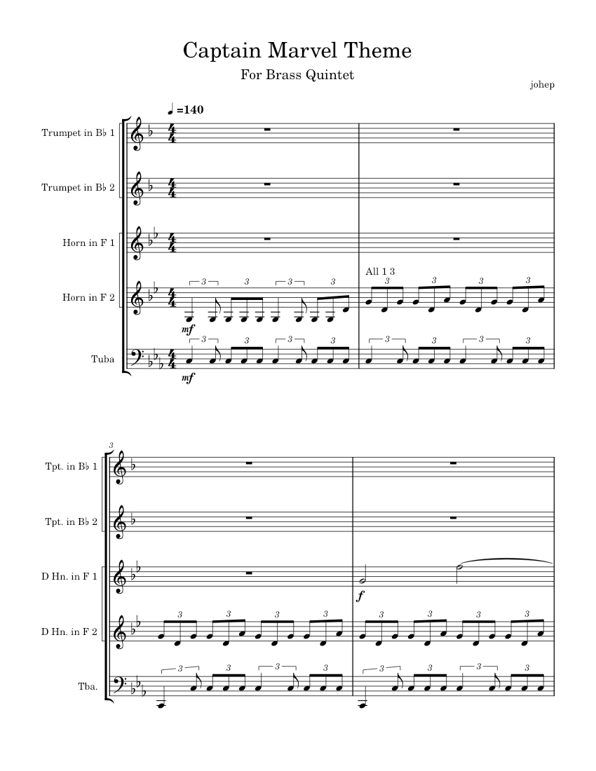 Captain Marvel – Pinar Toprak Captain Marvel Theme Brass Quintet Sheet ...