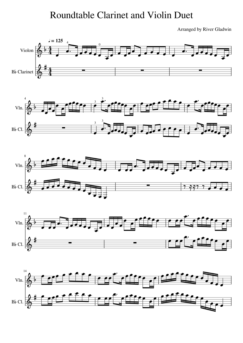 Rountable Clarinet and Violin Duet Sheet Music for Clarinet in b-flat ...