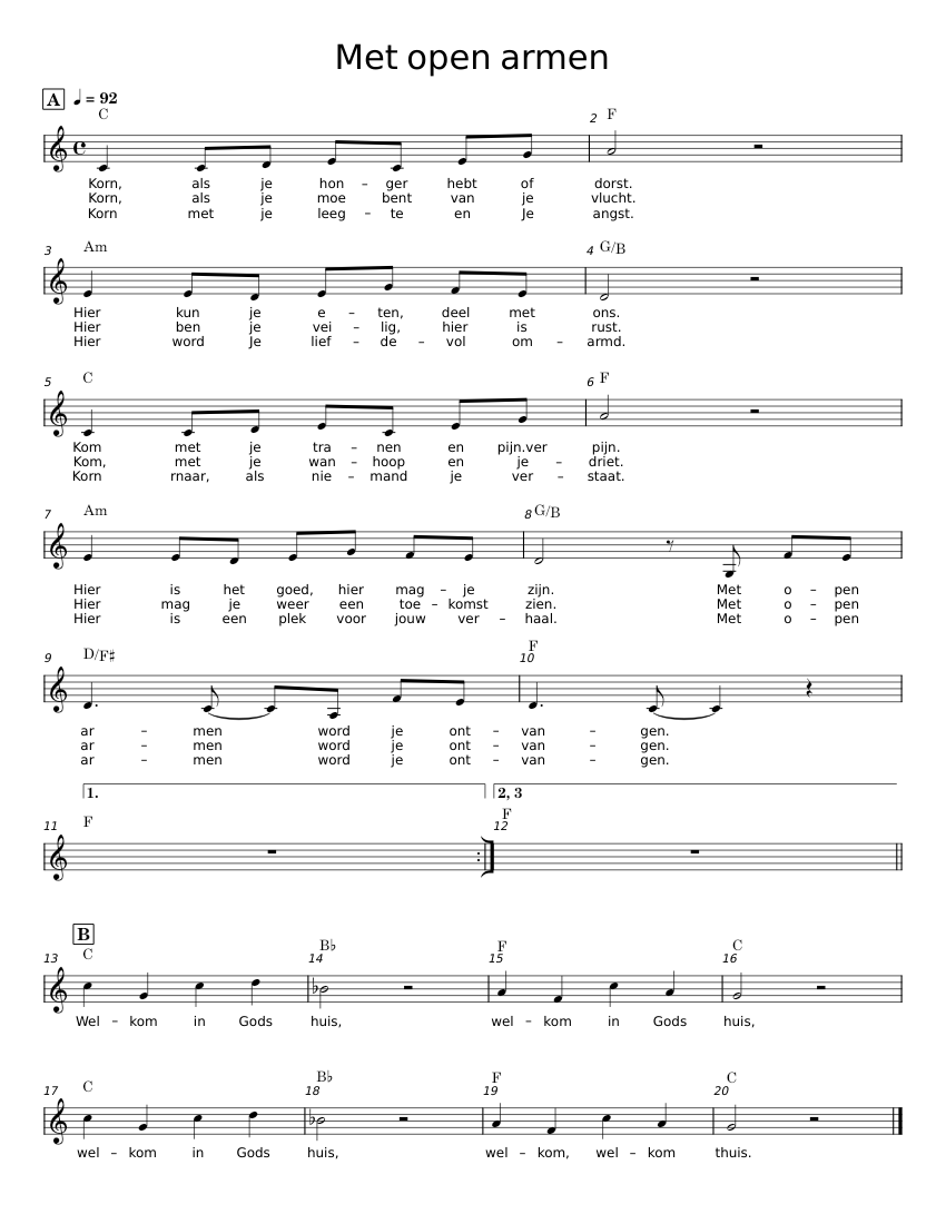 Met open armen Sheet Music for Synthesizer (Solo) | MuseScore.com